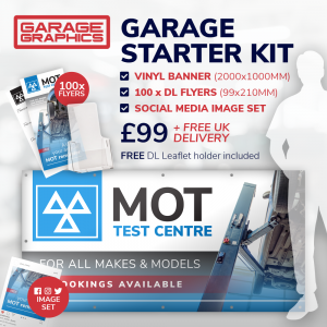 MOT Garage Starter Marketing Kit (2x1m Vinyl Banner, 100x DL Flyers ...